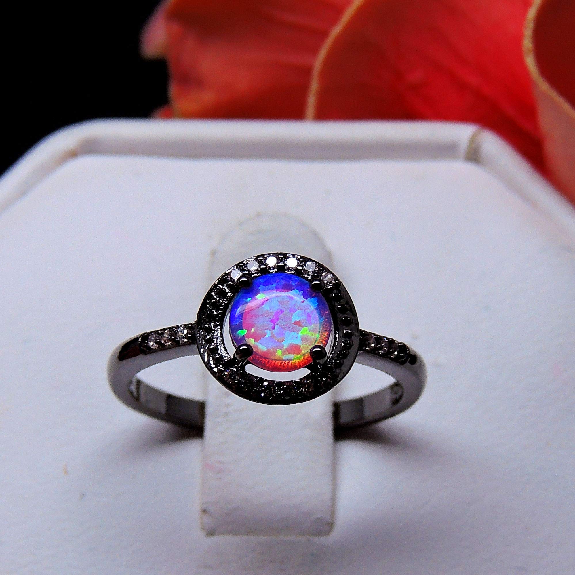 Ginger Lyne Collection Brynn Black Plated Simulated Fire Opal Ring Size 6