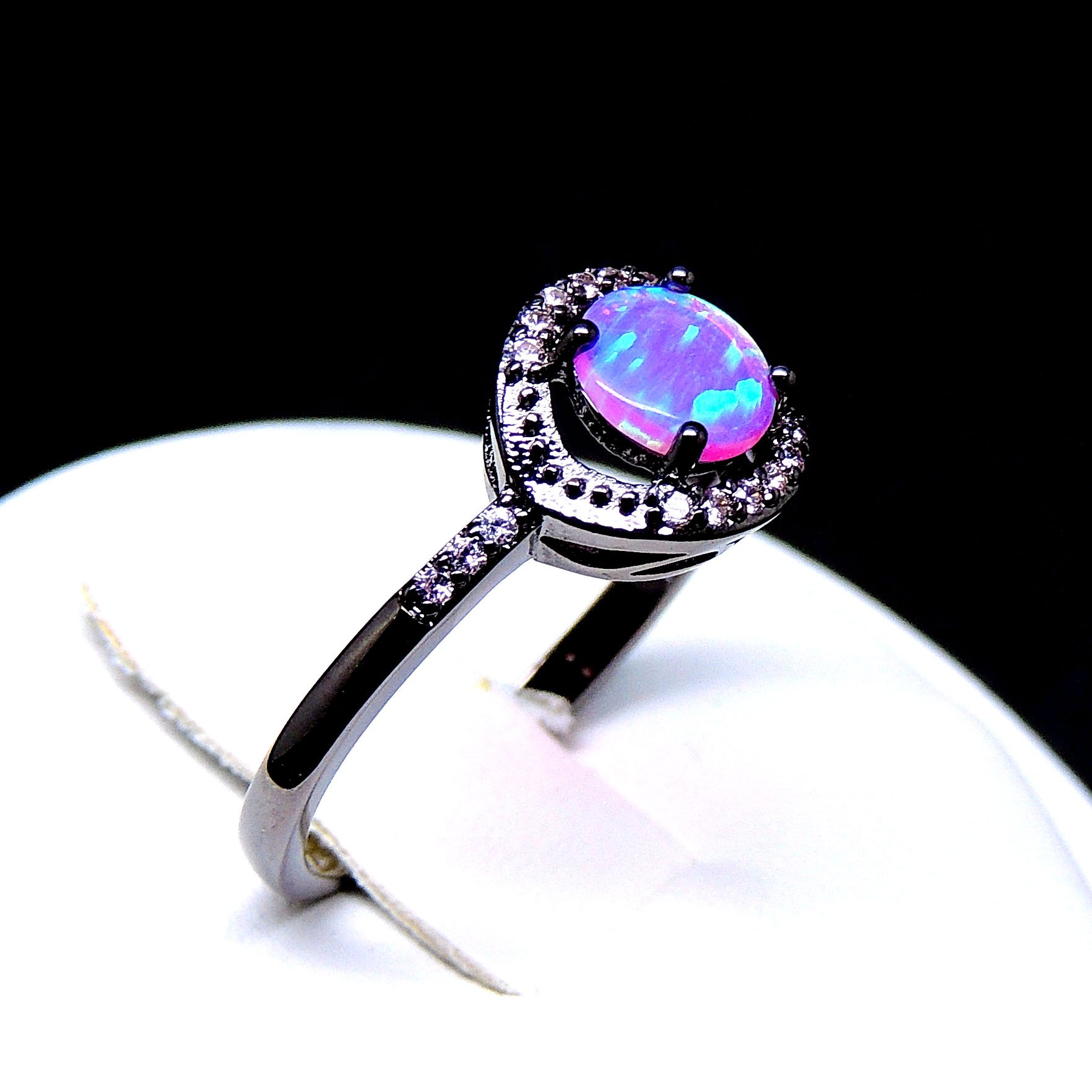 Ginger Lyne Collection Brynn Black Plated Simulated Fire Opal Ring Size 6