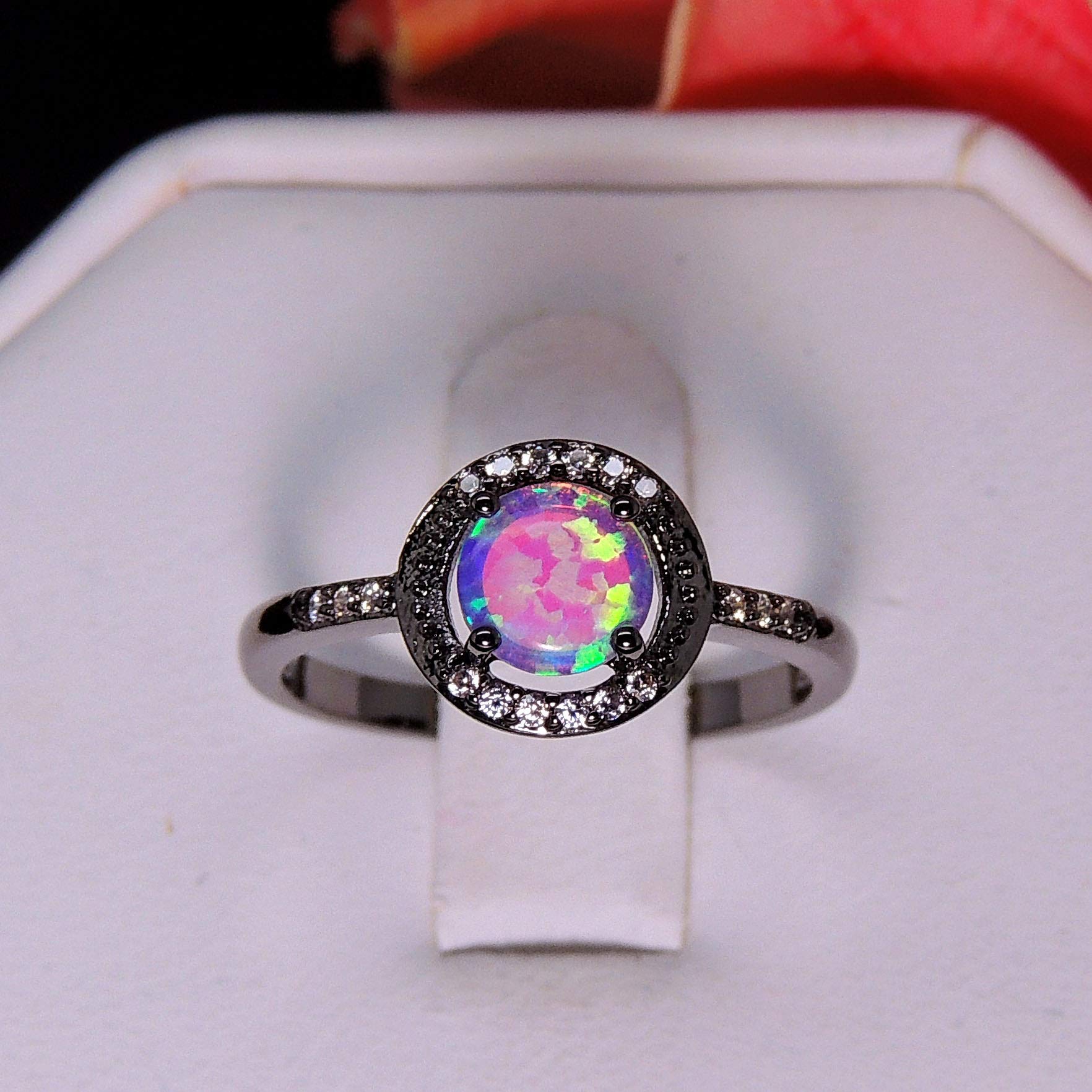 Ginger Lyne Collection Brynn Black Plated Simulated Fire Opal Ring Size 6