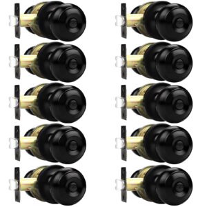 probrico matte black door knobs privacy interior door knob with lock, black bathroom bedroom door knob with thumb turning locking button, 10 pack