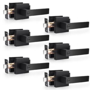 probrico heavy duty flat black square privacy interior door levers bedroom and bathroom door handles keyless bed/bath lockset (6 pack)