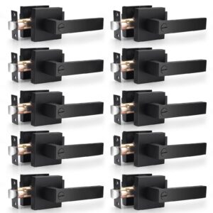 probrico heavy duty flat black door handles square privacy interior door levers bedromm and bathroom door handles keyless bed/bath lockset (10 pack)