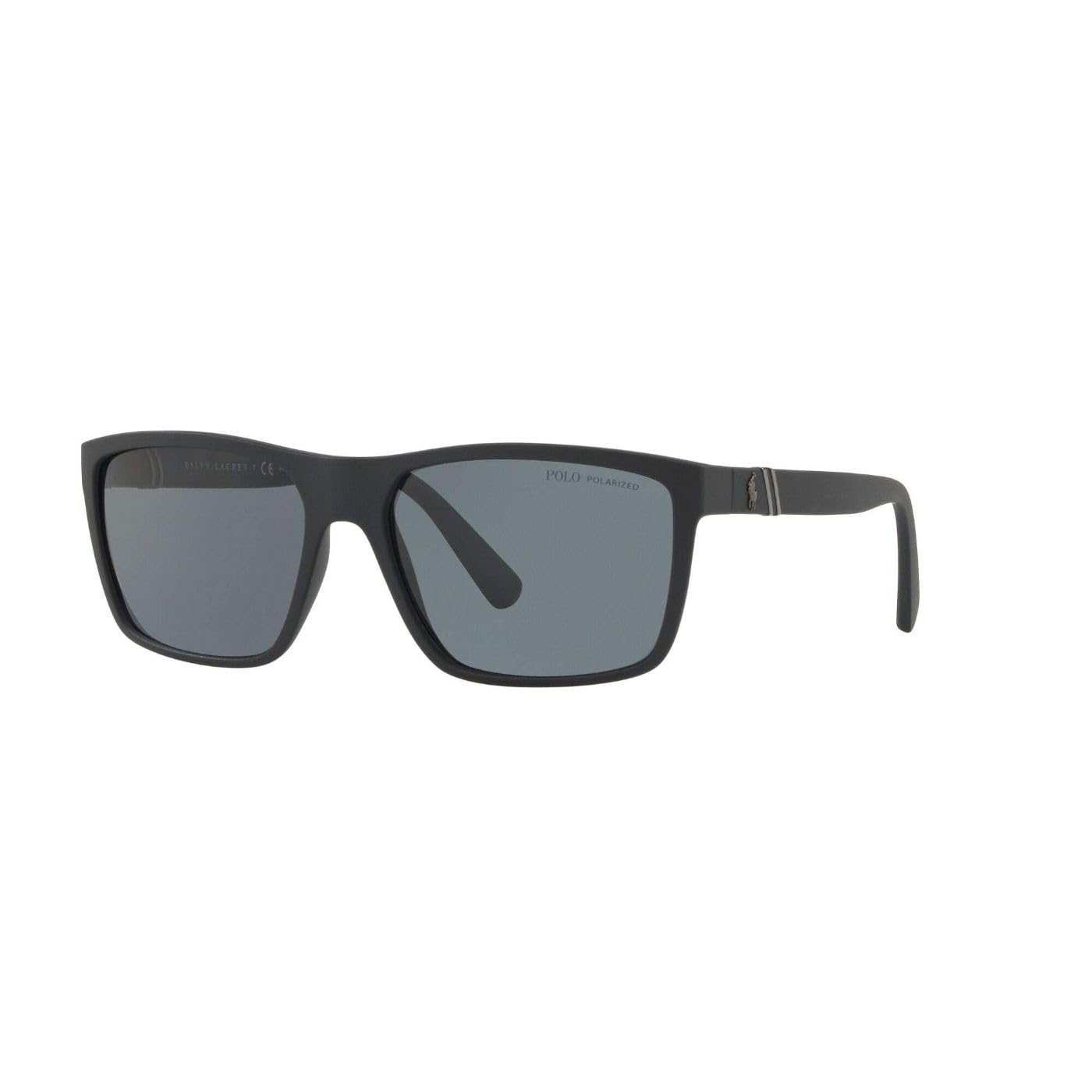 Polo Ralph Lauren Mens PH4133 Rectangular Sunglasses, Matte Black/Polarized Grey, 59 mm