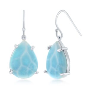 beaux bijoux sterling silver blue larimar earrings for women - natural larimar jewelry - beautiful blue larimar stones - unique hypoallergenic pear teardrop earrings - drop larimar earrings for women