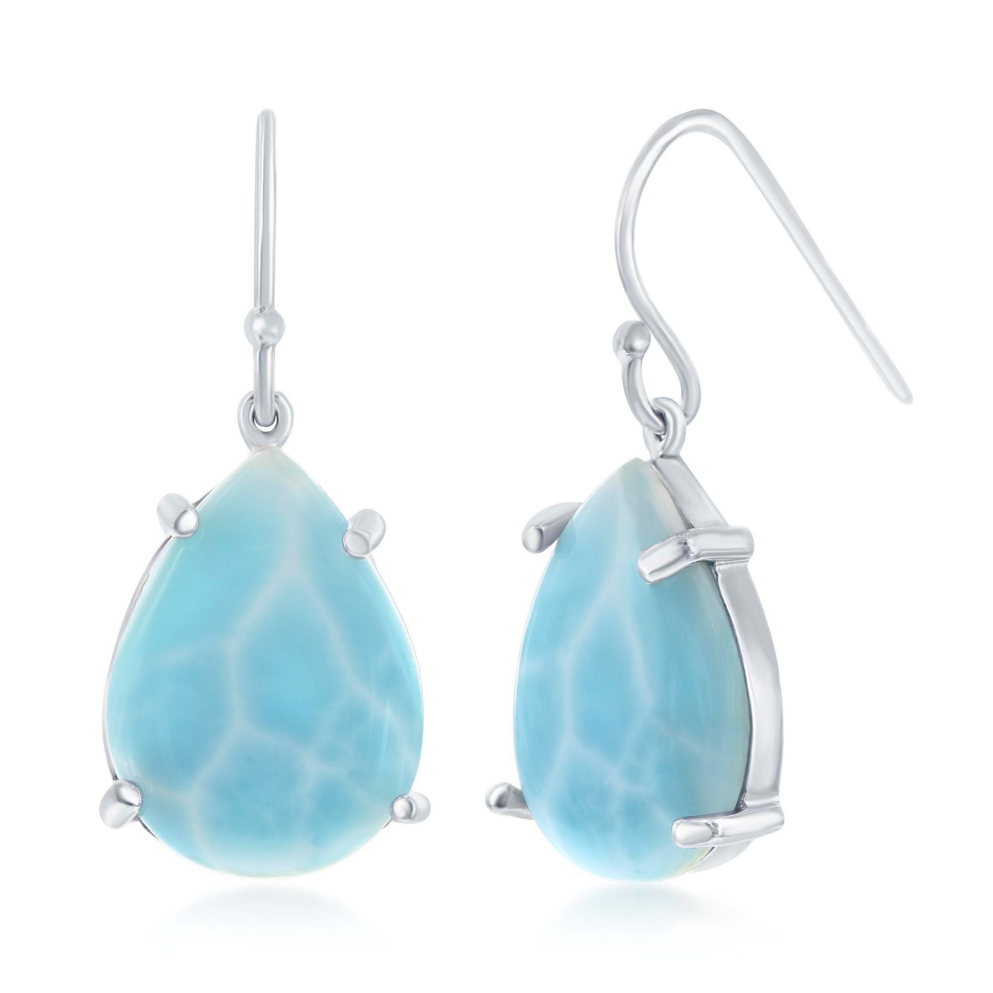 Beaux Bijoux Sterling Silver Blue Larimar Earrings for Women - Natural Larimar Jewelry - Beautiful Blue Larimar Stones - Unique Hypoallergenic Pear Teardrop Earrings - Drop Larimar Earrings for Women