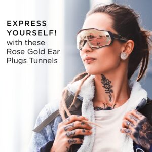 Pierce2GO Rose Gold Plated Sandpaper Ear Plugs Tunnels Stainless Steel Ear Gauges Plugs Tunnels Expanders Earrings with screw on/off closure - Unique Body Piercing