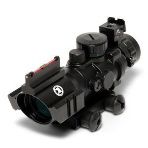 osprey global 4x32mdg : 4x 32 compact tactical scope with 3 color (red green or blue) mil-dot sight and naturally illuminated fiber optic iron sight