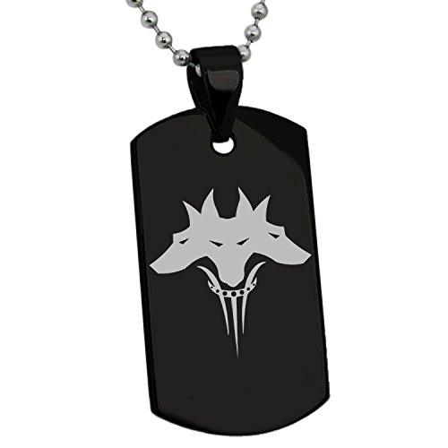 Tioneer Black Stainless Steel Greek Mythology Cerberus Symbol Dog Tag Pendant Necklace