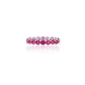 sterling silver 3mm round pink cubic zirconia prong set eternity band ring