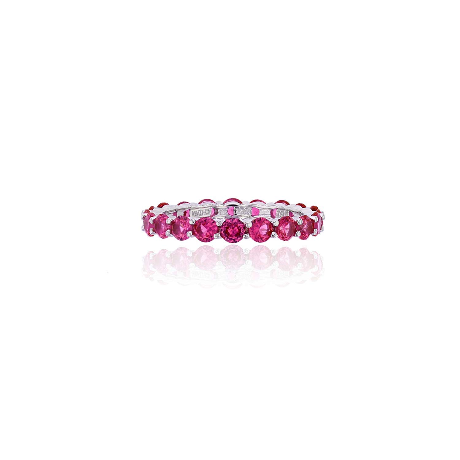 Sterling Silver 3mm Round Pink Cubic Zirconia Prong Set Eternity Band Ring