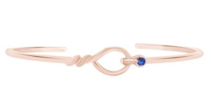 affy round shape simulated blue sapphire loop cuff bracelet in 14k rose gold over sterling silver-7.5"