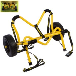 suspenz kayak trailer cart, heavy duty deep-v trolley carrier with airless wheels for kayaks and canoes, yellow (22-6700)