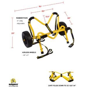 Suspenz Kayak Trailer Cart, Heavy Duty Deep-V Trolley Carrier with Airless Wheels for Kayaks and Canoes, Yellow (22-6700)