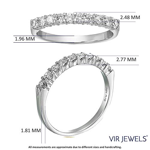 Vir Jewels 1/2 carat (ctw) Diamond Wedding Anniversary Band for Women, Round Diamond Engagement Ring 14K White Gold 10 Stones Prong Set 0.50 cttw I1-I2, Size 7.5