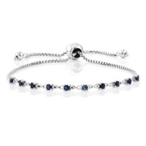 gem stone king 925 sterling silver blue created sapphire adjustable bracelet for women (0.50 cttw, round cut 2.5mm, gemstone birthstone, fits up to 9 inch wrist)