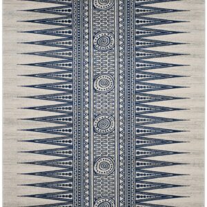 SAFAVIEH Evoke Collection 8' x 10' Ivory/Blue EVK226C Boho Non-Shedding Living Room Bedroom Dining Home Office Area Rug