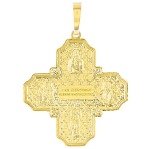 Jewelry America 14K Yellow Gold Four Way Cross Charm I Am Catholic Please Call A Priest Pendant with Texture