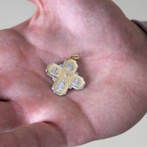 Jewelry America 14K Yellow Gold Four Way Cross Charm I Am Catholic Please Call A Priest Pendant with Texture