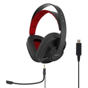 koss gmr-545-air usb over-ear gaming headphones, two cords with microphone included, open-back design, wired with usb plug, black