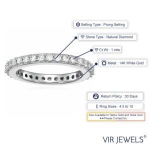 VIR JEWELS 1 cttw Diamond Eternity Ring for Women, Wedding Band in 14K White Gold Prong Set, Size 4.5