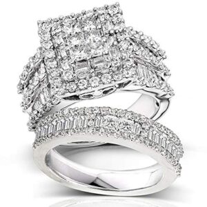 Kobelli Diamond Engagement Ring and Wedding Band Set 2 3/5 carats (ctw) in 14K White Gold, Size 11, White Gold