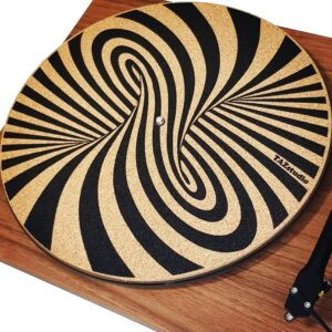 tazstudio premium slipmat - cork turntable mat for better sound support on vinyl lp record player - cork mat original geometric design psychedelic geometric spiral art [4mm thickness]-m7