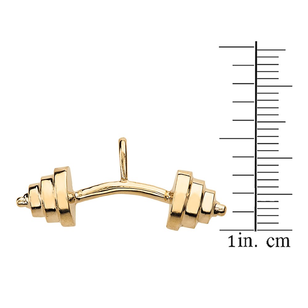 Solid 10K Yellow Gold Weightlifting Curved Barbell Sports Pendant