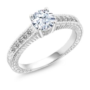 gem stone king 925 sterling silver white created sapphire and white diamond engagement ring for women (1.37 cttw, available in size 5, 6, 7, 8, 9)