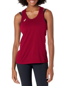 asics women's women's team sweep singlet, cardinal/white, medium