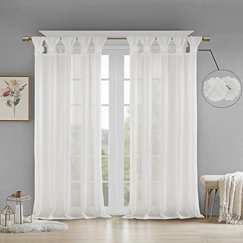 Madison Park Rosette Floral Embellished Cuff Tab Top Solid Window Treatments Single Curtain Panel Drape for Bedroom Living Room and Dorm, 50"x84", White