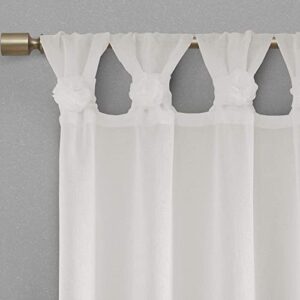 Madison Park Rosette Floral Embellished Cuff Tab Top Solid Window Treatments Single Curtain Panel Drape for Bedroom Living Room and Dorm, 50"x84", White