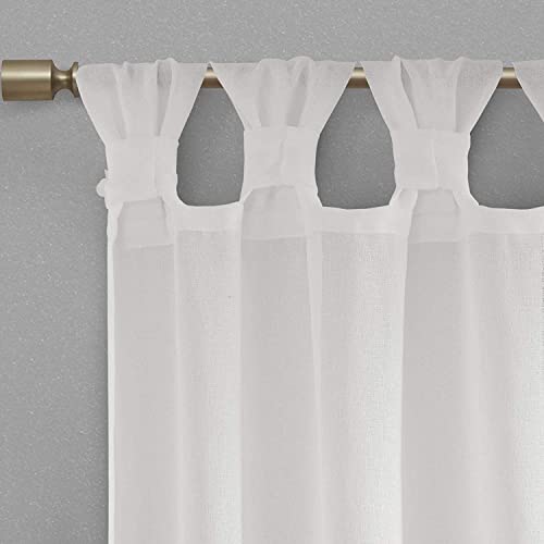 Madison Park Rosette Floral Embellished Cuff Tab Top Solid Window Treatments Single Curtain Panel Drape for Bedroom Living Room and Dorm, 50"x84", White