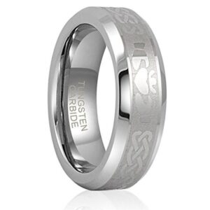 6mm tungsten carbide beveled edge classic irish claddagh design wedding band ring for men or women