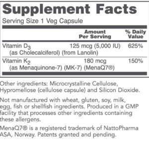 Protocol K2 MK-7 & D3 - Skeletal, Bone, Calcium Absorption & Heart Health Supplement* - for Teeth, Vascular & Immune System Health* - Non-GMO, Kosher, Halal, Soy-Free - 60 Veg Capsules