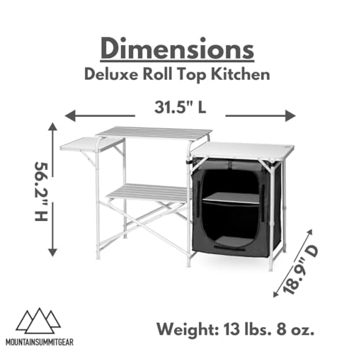 MOUNTAIN SUMMIT GEAR Deluxe Roll Top Kitchen Table for Camping made with Weather-Resistant Aluminum (by Caddis Sports Inc.)