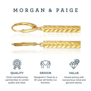 MORGAN & PAIGE 18k Yellow Gold Plated 925 Sterling Silver Geometric Pattern Vertical Bar Drop Earrings