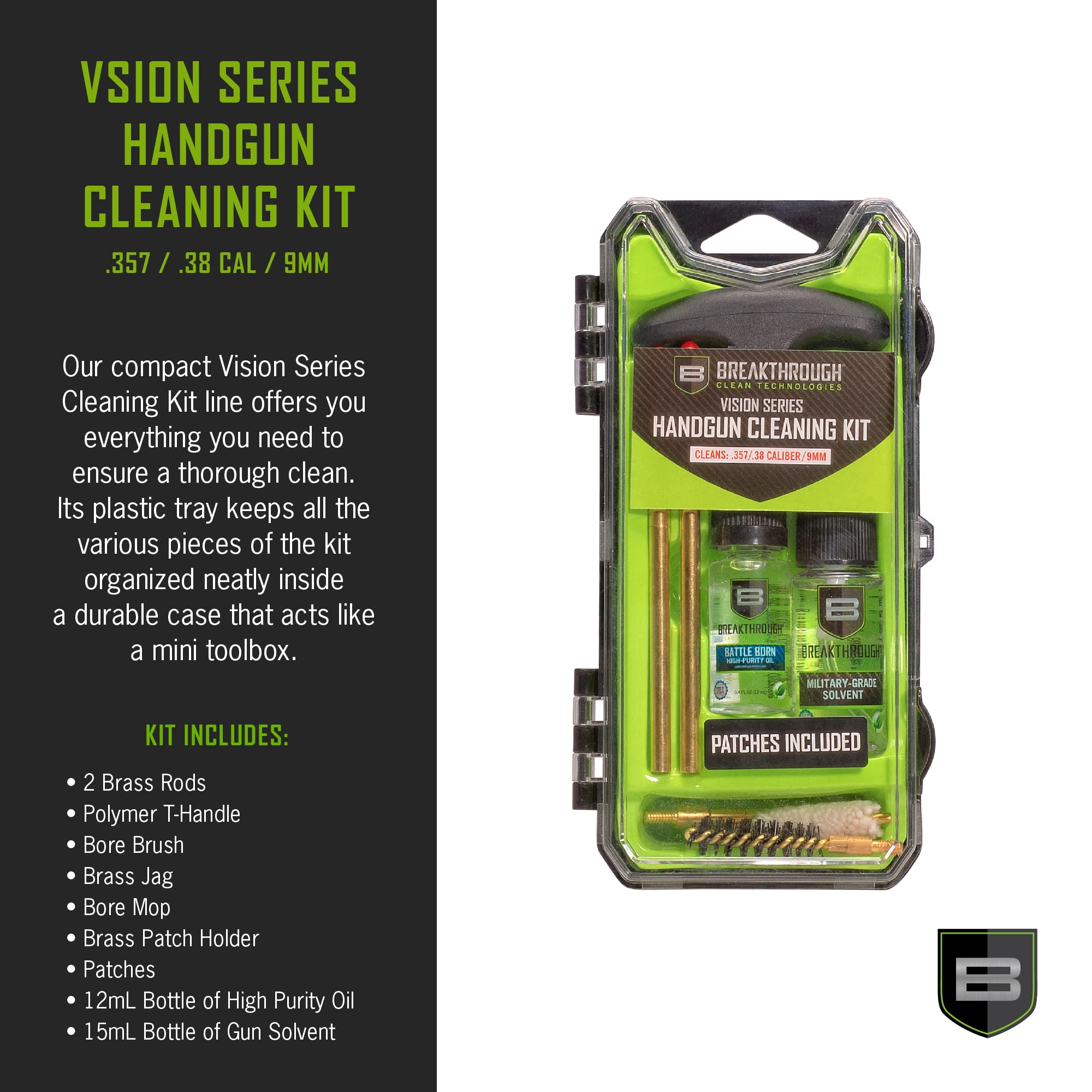 Breakthrough Clean Handgun Cleaning Kit - Vision Series Gun Cleaning Supplies with Durable Storage Case - 9mm/.357/.38 Caliber