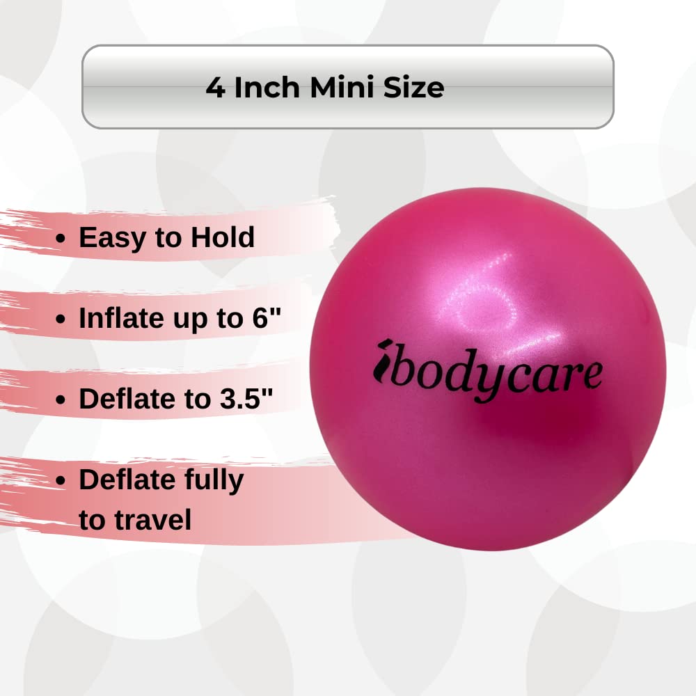 ibodycare Pilates 4" (10cm) Accessory Mini Ball for AeroPilates, Yoga, Fitness, Strength, Pilates Reformer or Mat Pilates (Pink)