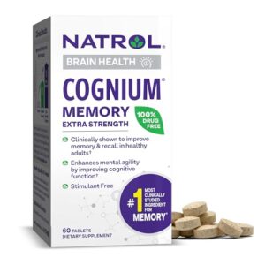 natrol cognium memory extra strength silk protein hydrolysate 200mg, dietary supplement for brain health and memory support, 60 tablets, 30 day supply