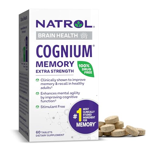 Natrol Cognium Memory Extra Strength Silk Protein Hydrolysate 200mg, Dietary Supplement for Brain Health and Memory Support, 60 Tablets, 30 Day Supply