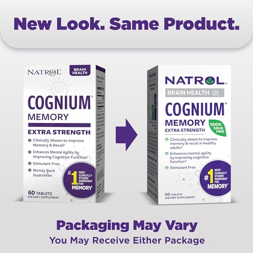 Natrol Cognium Memory Extra Strength Silk Protein Hydrolysate 200mg, Dietary Supplement for Brain Health and Memory Support, 60 Tablets, 30 Day Supply