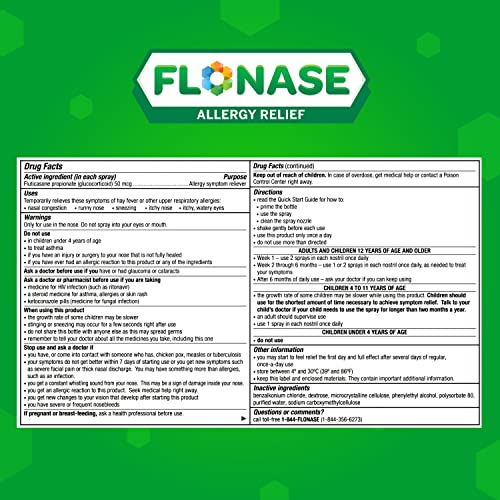 Flonase Allergy Relief Nasal Spray, 24 Hour Non Drowsy Allergy Medicine, Metered Nasal Spray - 144 Sprays (Pack of 2) - Fall and Seasonal Allergy Relief