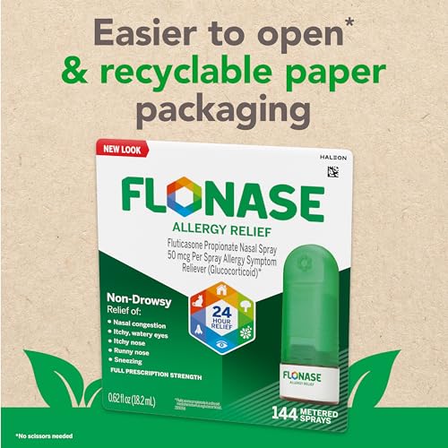 Flonase Allergy Relief Nasal Spray, 24 Hour Non Drowsy Allergy Medicine, Metered Nasal Spray - 144 Sprays (Pack of 2) - Fall and Seasonal Allergy Relief