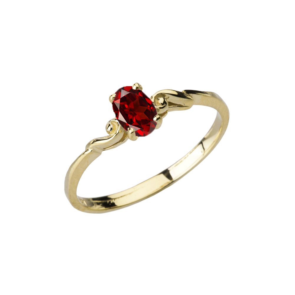 Dainty 10k Yellow Gold Genuine Garnet Swirled Engagement/Promise Solitaire Ring (Size 7)