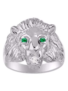 rylos conversation starter diamonds & emerald eyes & mouth of this fabulous lion head ring set in sterling silver size 10