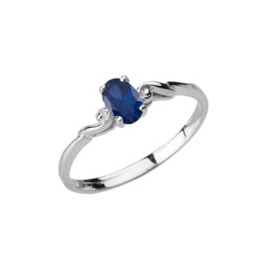 dainty 10k white gold genuine sapphire swirled engagement/promise solitaire ring (size 8)