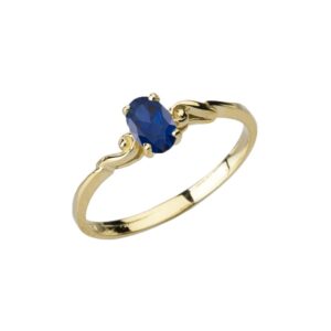 dainty 10k yellow gold genuine sapphire swirled engagement/promise solitaire ring (size 8)