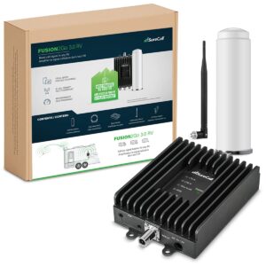 surecall fusion2go 3.0 rv cell signal booster for motorhome, 5g/4g lte, large vehicles, permanent omni antenna, multi-user all carrier boosts verizon at&t sprint t-mobile, fcc approved, usa company