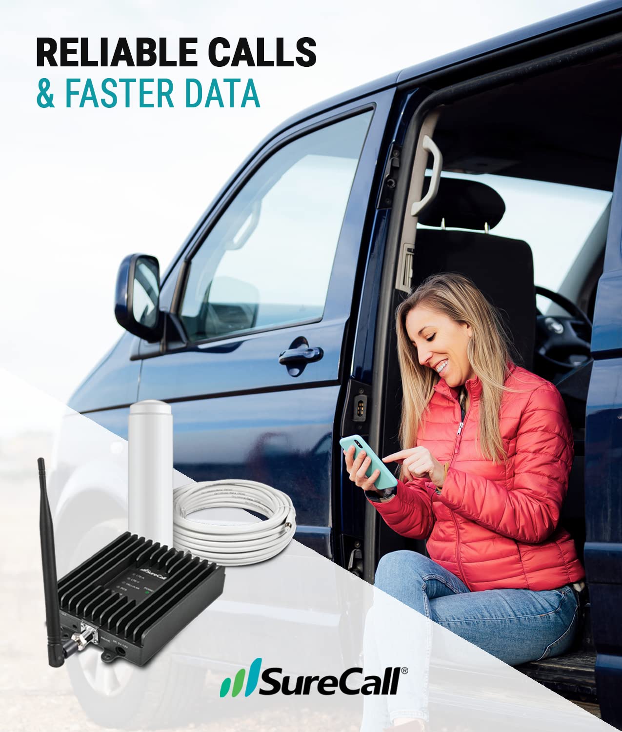 SureCall Fusion2Go 3.0 RV Cell Signal Booster for Motorhome, 5G/4G LTE, Large Vehicles, Permanent Omni Antenna, Multi-User All Carrier Boosts Verizon AT&T Sprint T-Mobile, FCC Approved, USA Company