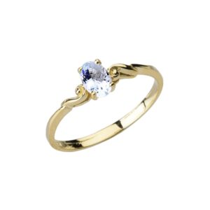 dainty 10k yellow gold genuine aquamarine swirled engagement/promise solitaire ring (size 8)